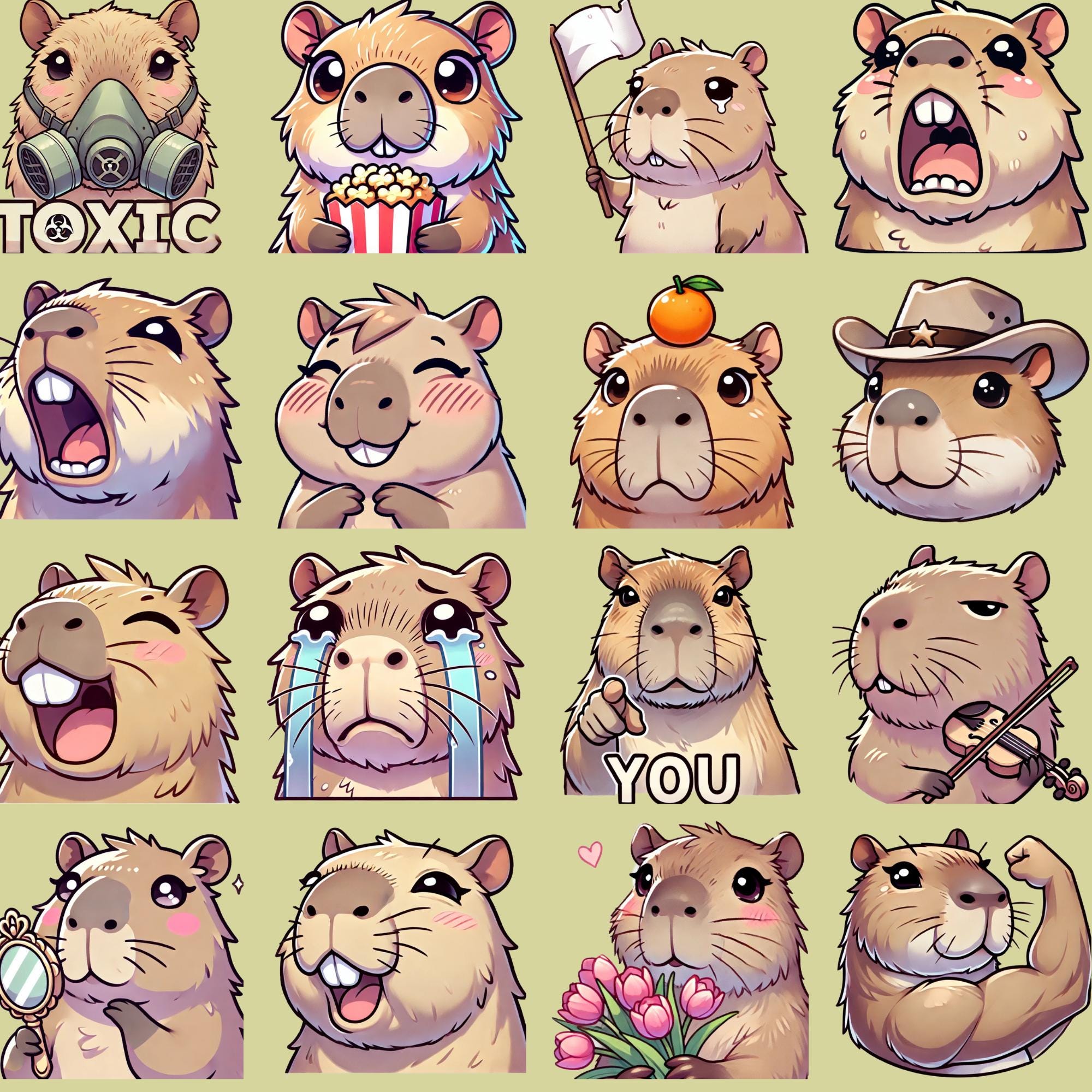 Cute Kawaii Capybara Emote Bundle Twitch, Youtube, Discord Emotes, Cute ...