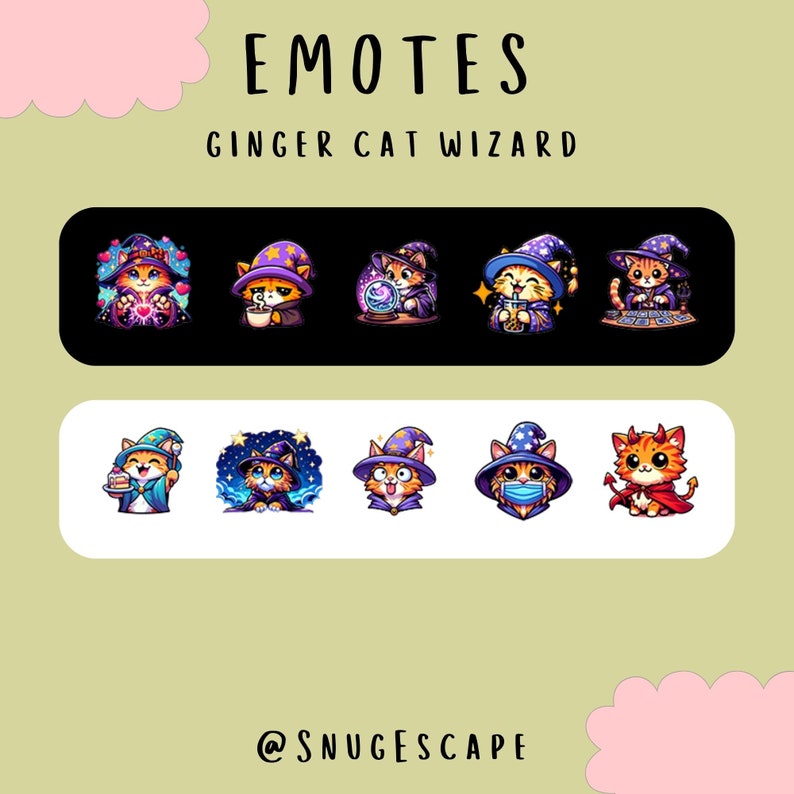 Cute Kawaii Ginger Witch Cat Emotes Bundle Twitch, Youtube, Discord ...