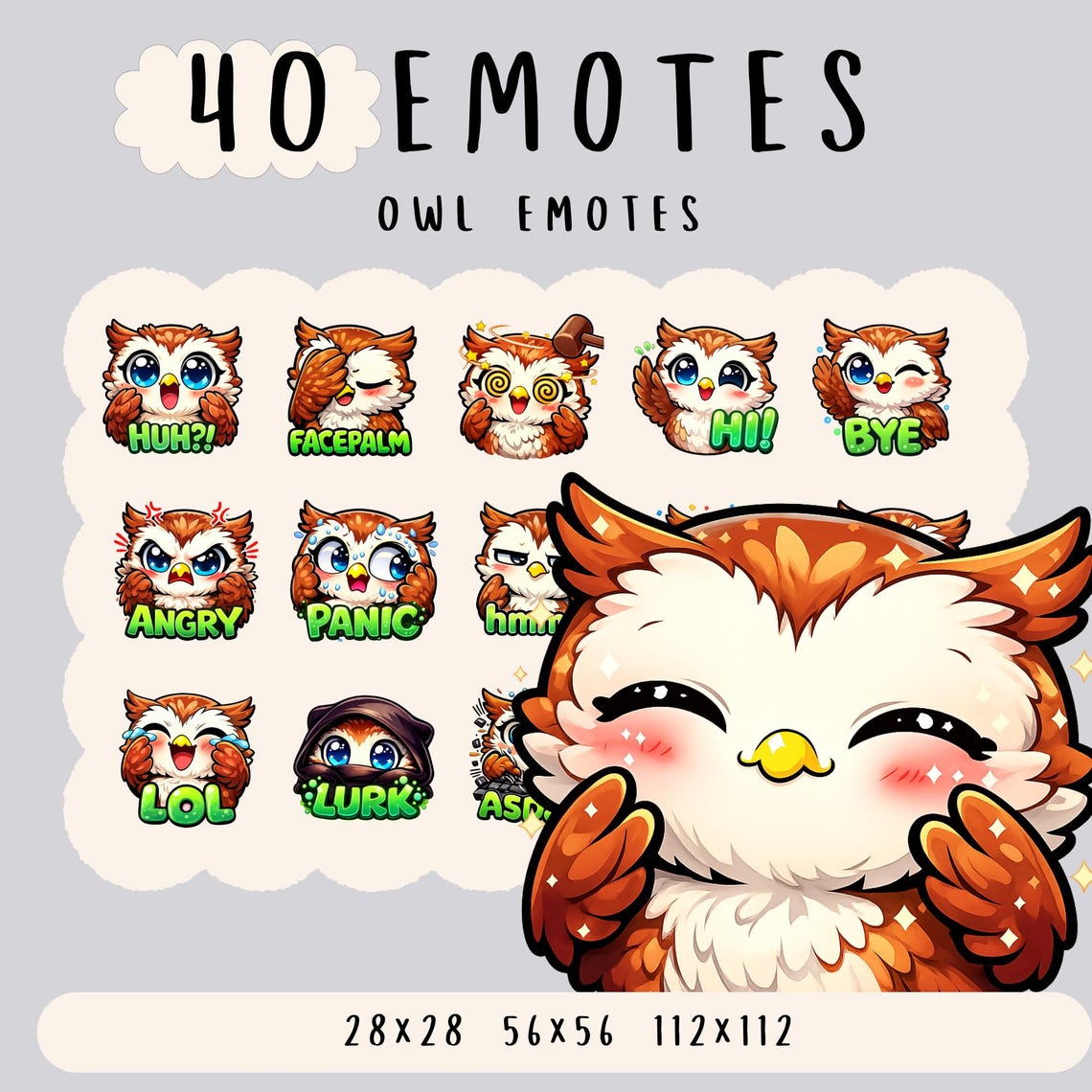 Cute Kawaii Owl Emote Bundle Twitch, Youtube, Discord Emotes, Cute Owl ...