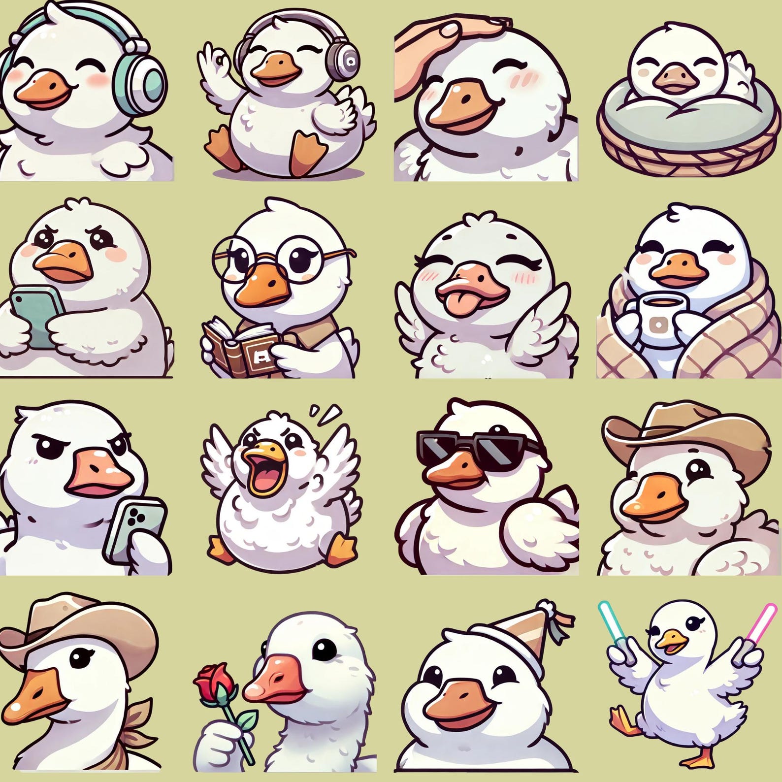 Cute Kawaii Goose Emote Bundle Twitch, Youtube, Discord Emotes, White ...
