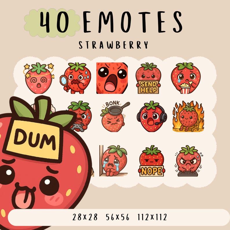 Cute Kawaii Strawberry Emote Bundle Twitch, Youtube, Discord Emotes ...