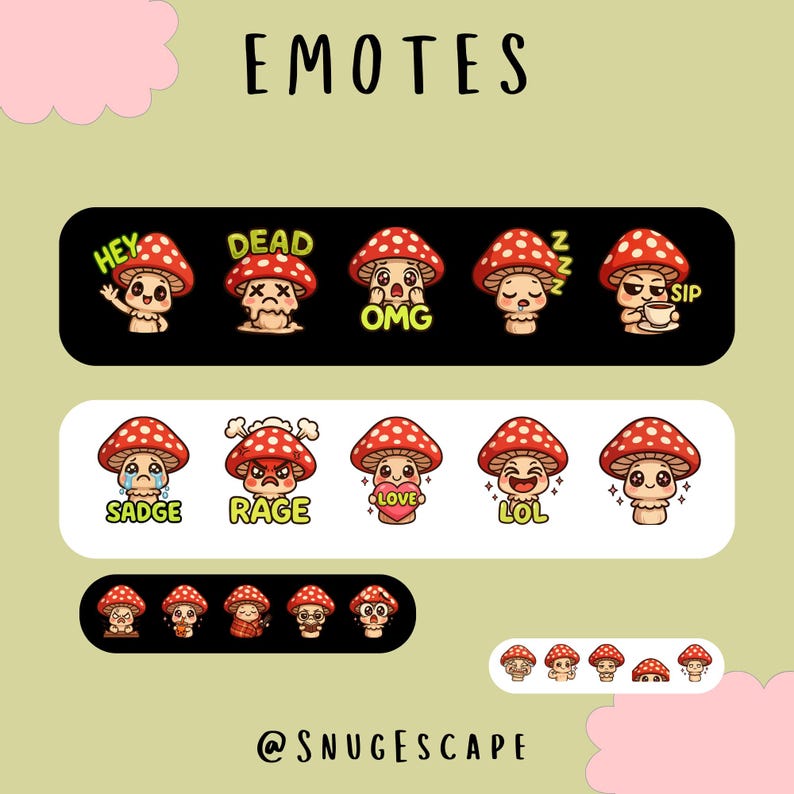 Cute Kawaii Mushroom Emote Bundle Twitch, Youtube, Discord Emotes, Cute ...