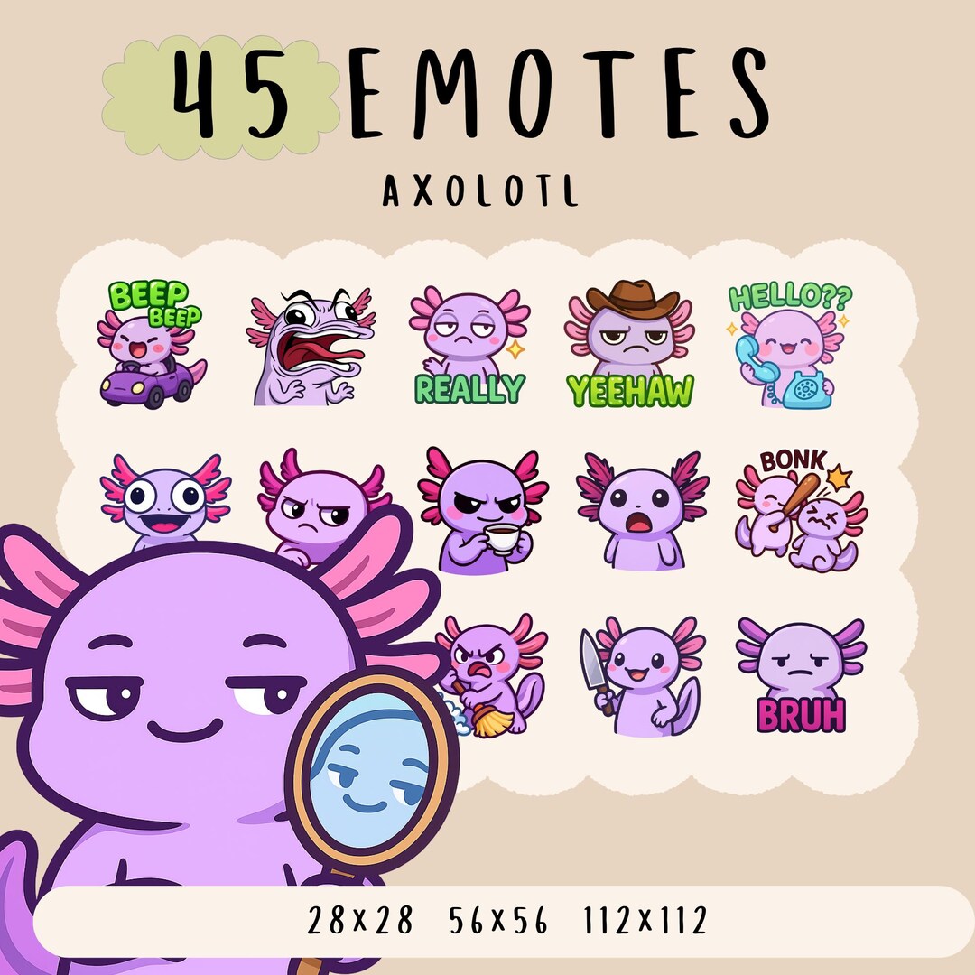Kawaii Lilac Axolotl Emote Bundle: Twitch, Youtube, Discord - Etsy