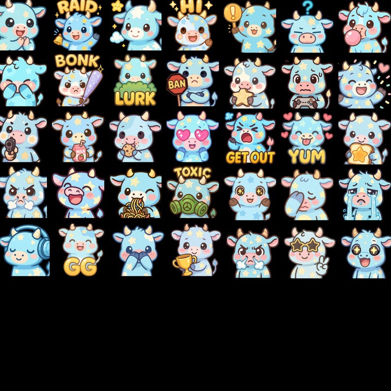 Cute Kawaii Baby Blue Cow Emote Bundle Twitch, Youtube, Discord Emotes ...