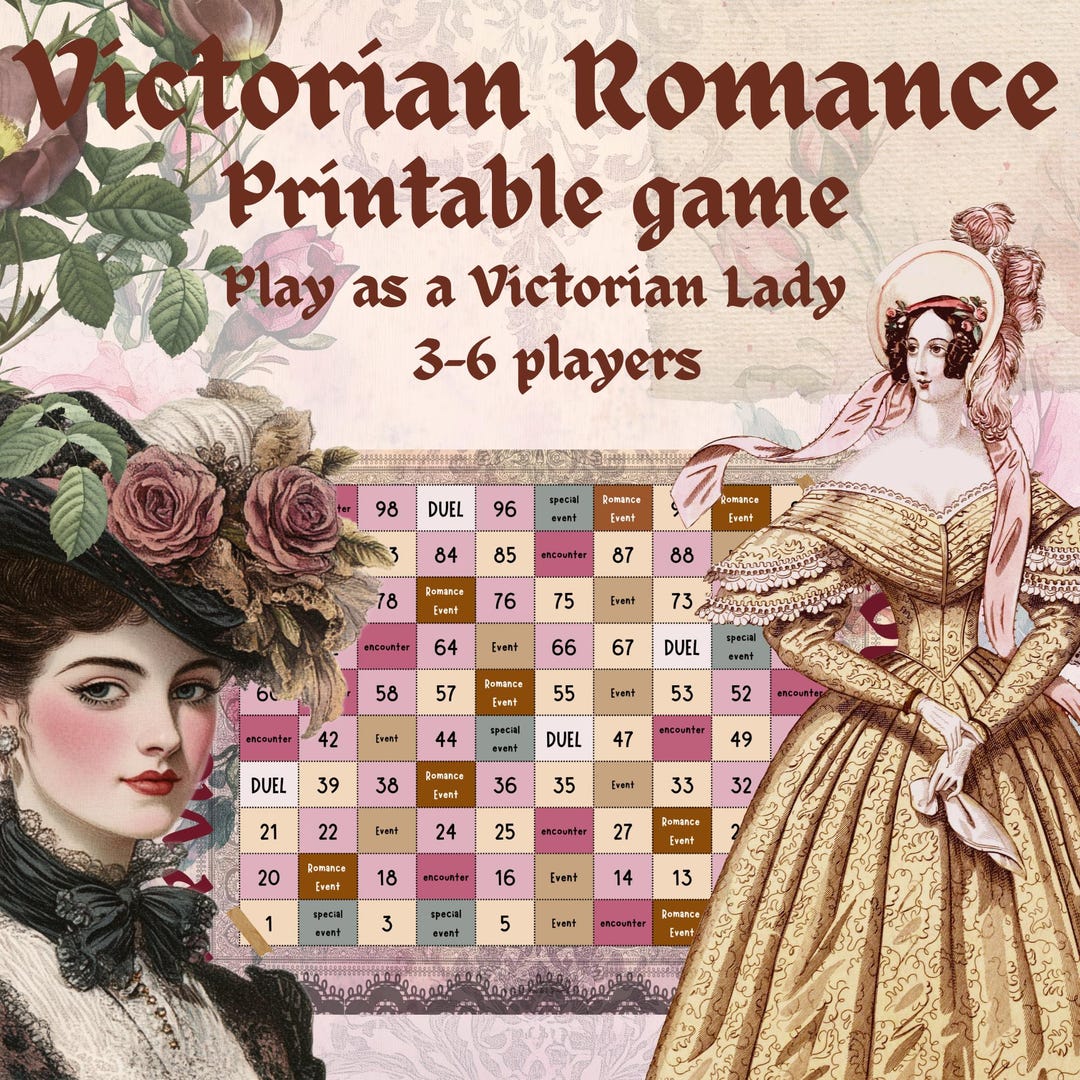 Printable Victorian Romance Board Game, Bachelorette Game Printable ...