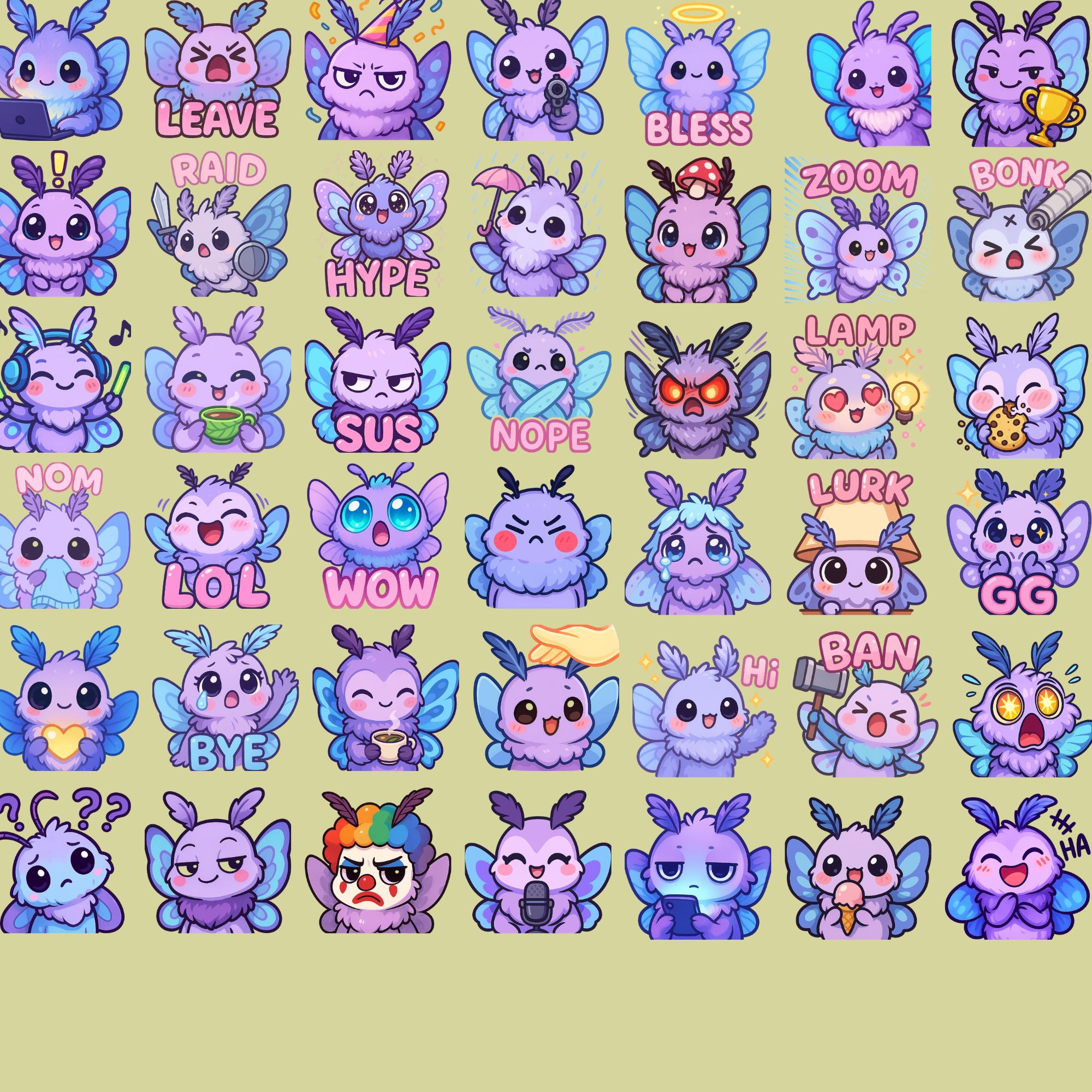 Kawaii Blue Moth Emote Bundle: Twitch, Youtube, Discord - Etsy