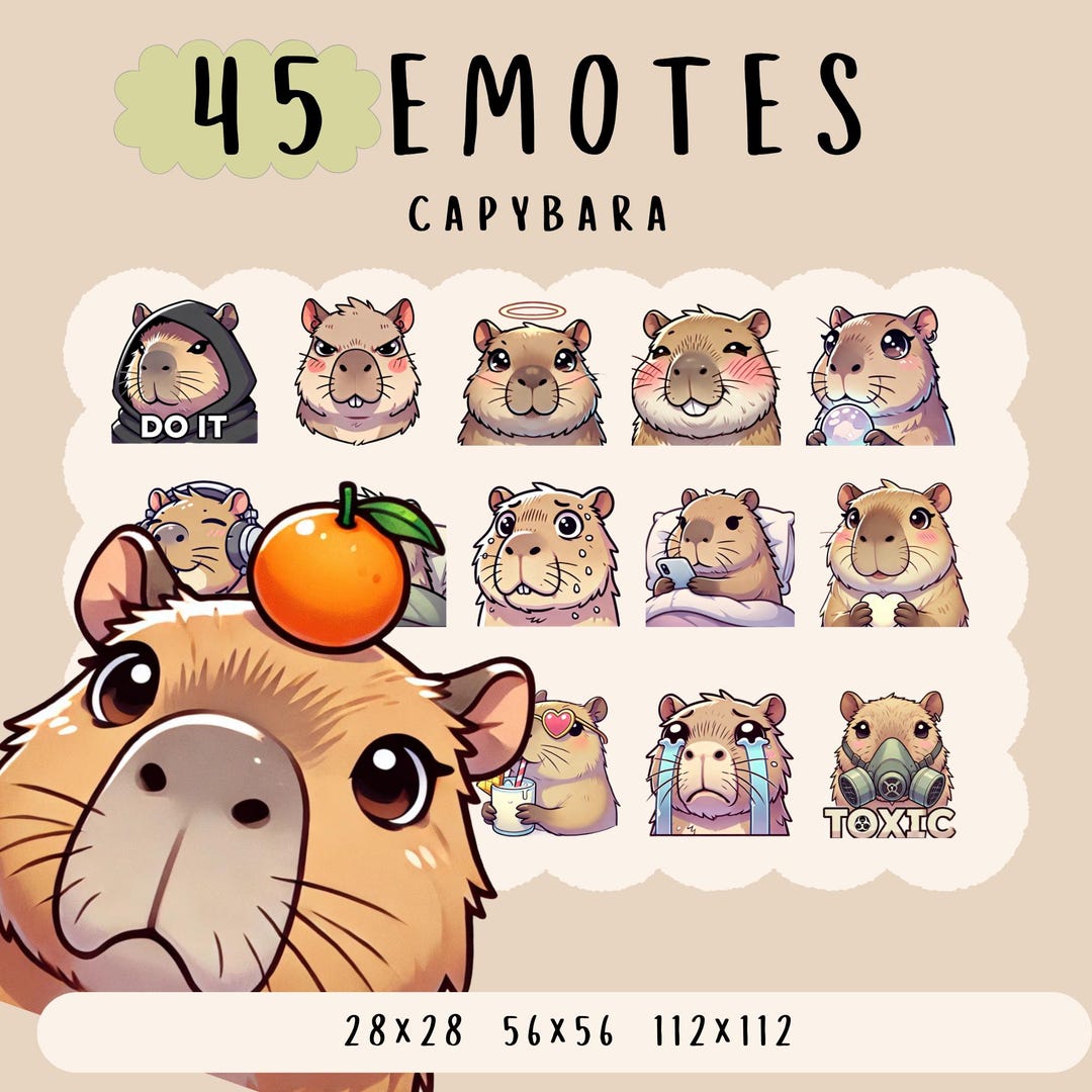 Cute Kawaii Capybara Emote Bundle Twitch, Youtube, Discord Emotes, Cute ...
