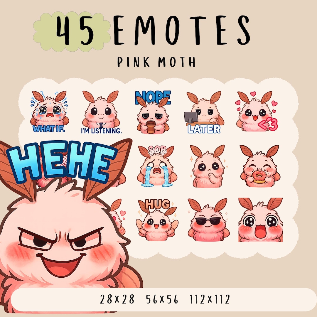Kawaii Pink Moth Emote Bundle: Twitch, Youtube, Discord - Etsy UK