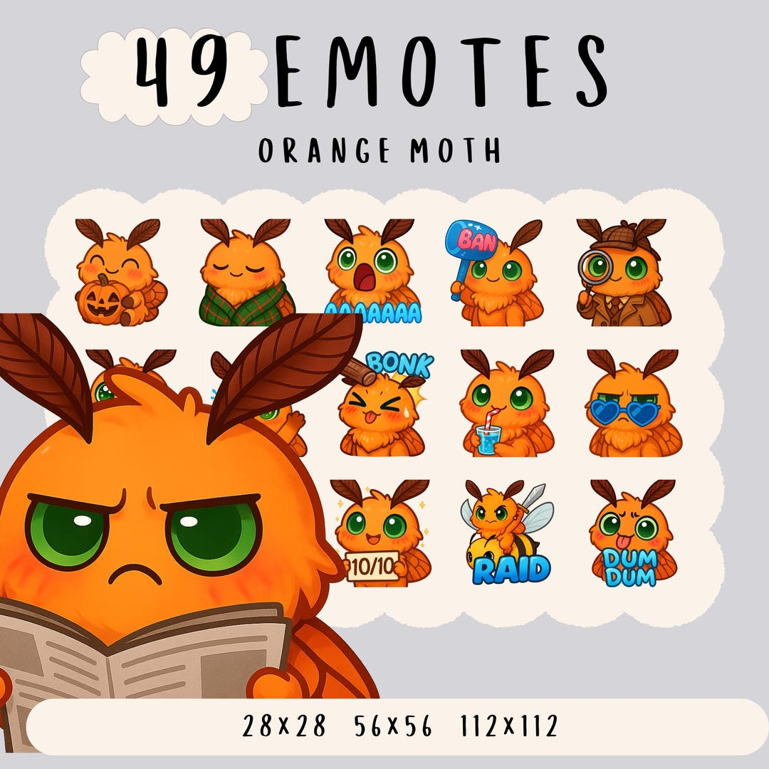 Cute Kawaii Cute Orange Moth Emote Bundle Twitch, Youtube, Discord ...