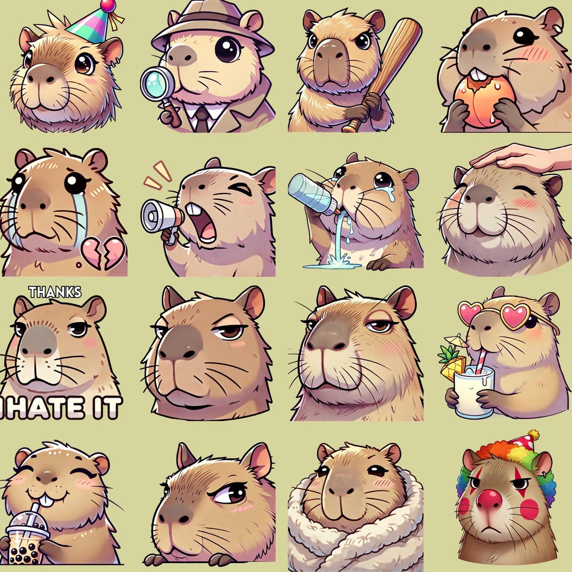 Cute Kawaii Capybara Emote Bundle Twitch, Youtube, Discord Emotes, Cute ...