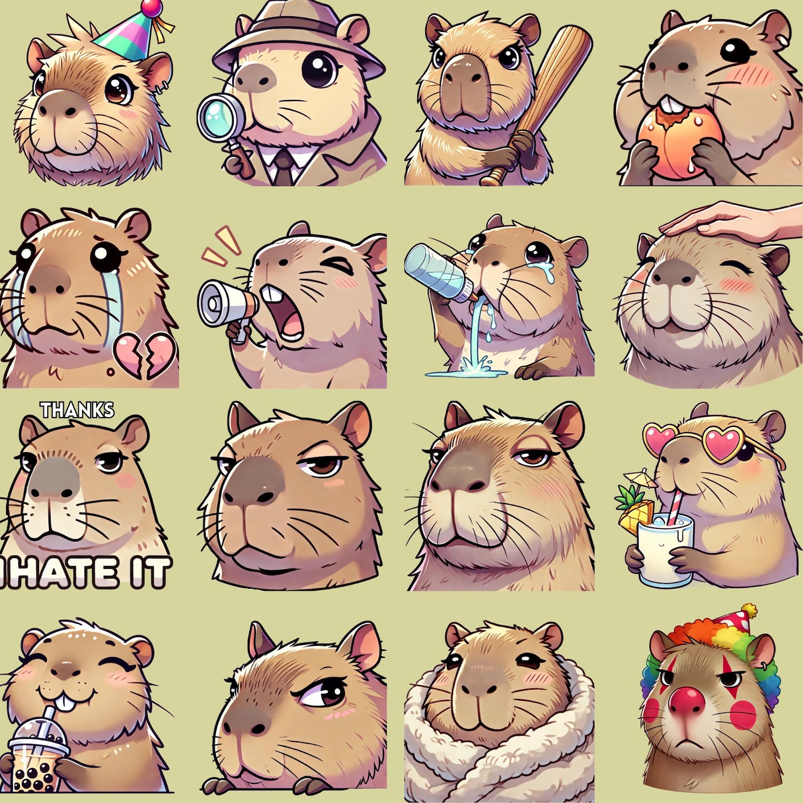 Cute Kawaii Capybara Emote Bundle Twitch, Youtube, Discord Emotes, Cute ...