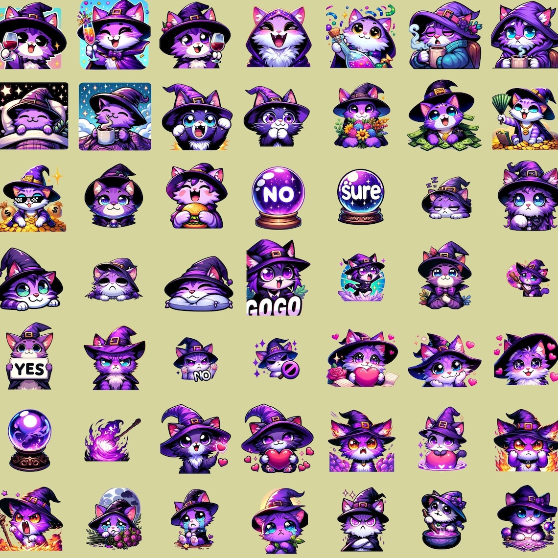 Cute Kawaii Witch Cat Emotes Bundle Twitch, Youtube, Discord Emotes ...