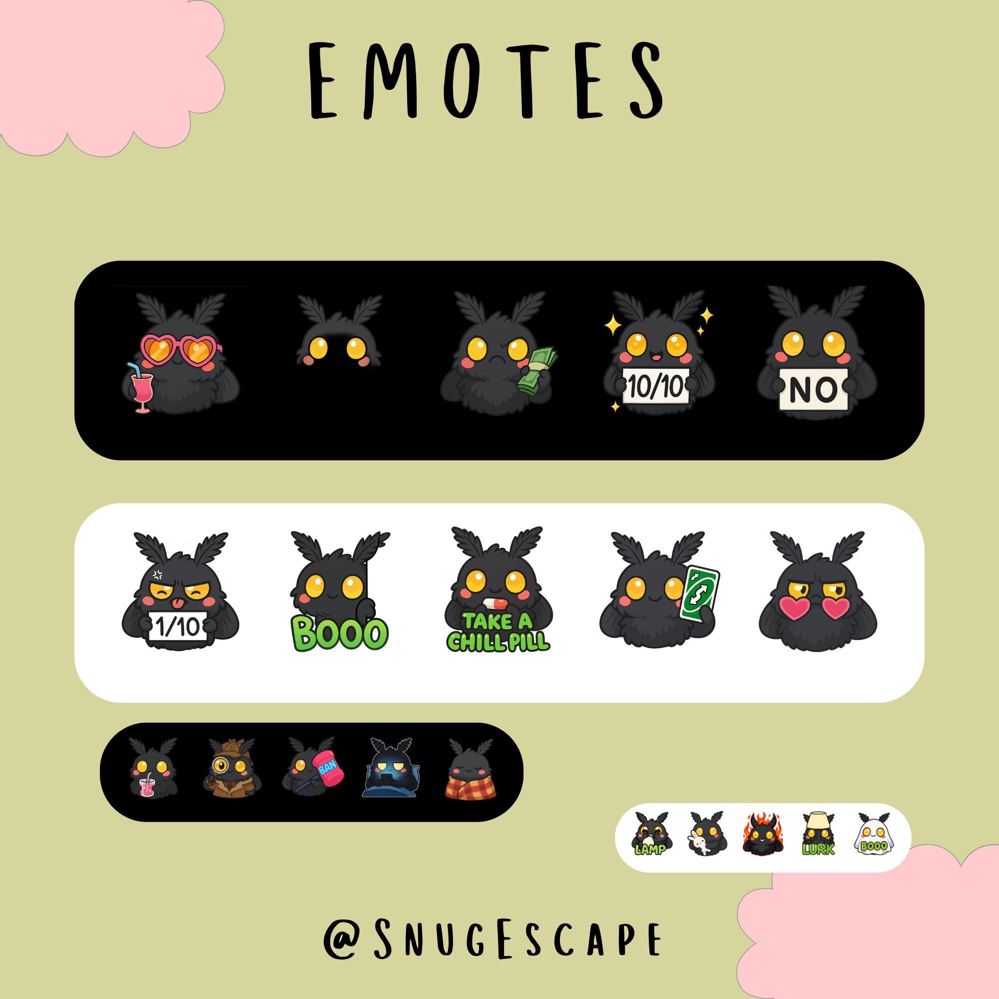 Kawaii Black Moth Emote Bundle: Twitch, Youtube, Discord - Etsy