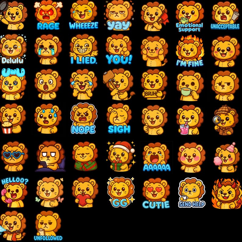 Cute Lion Plushie Emote Bundle Twitch, Youtube, Discord Emotes, Animal ...