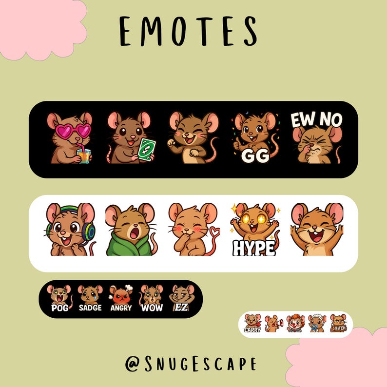 Cute Kawaii Brown Mouse Emote Bundle Twitch, Youtube, Discord Emotes ...