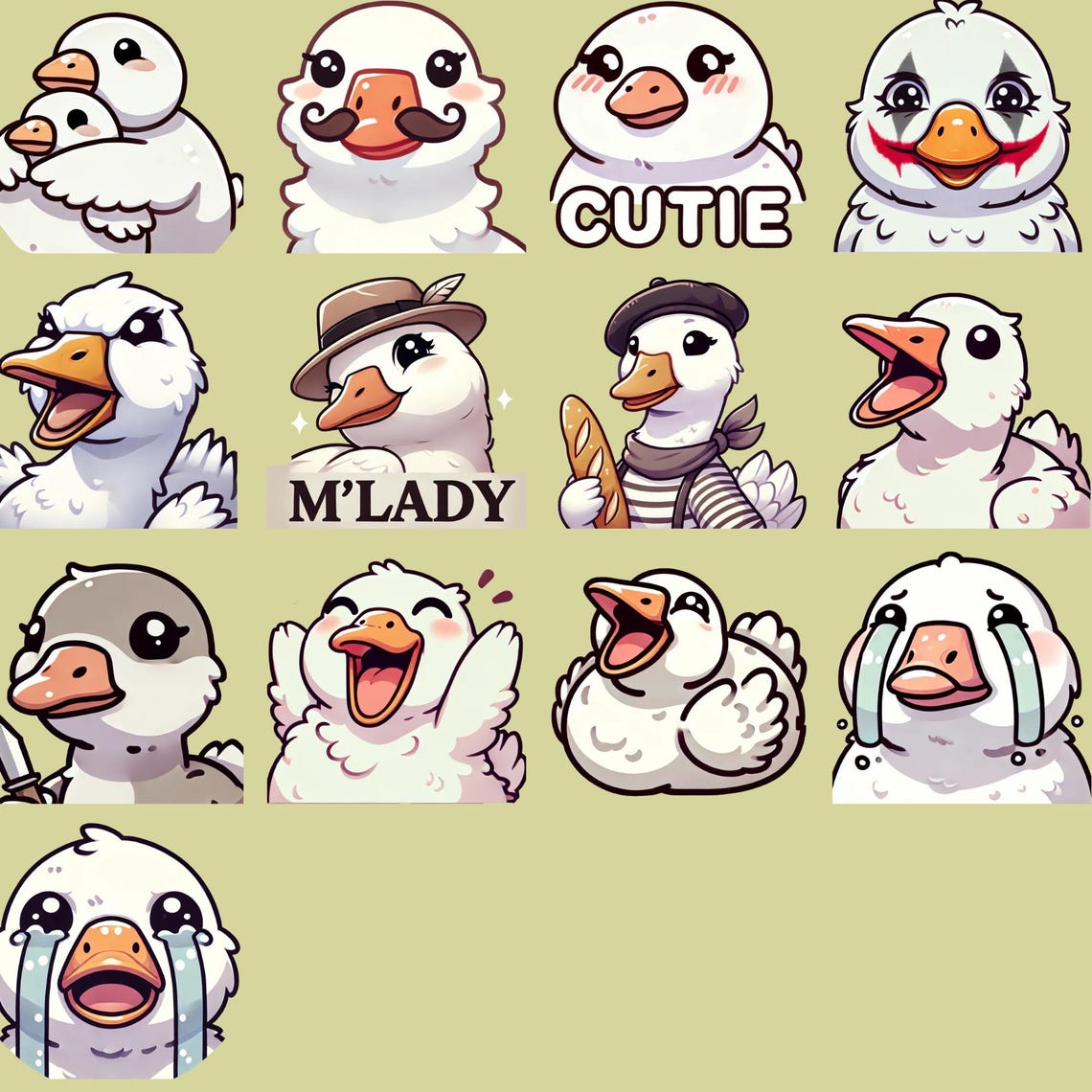 Cute Kawaii Goose Emote Bundle Twitch, Youtube, Discord Emotes, White ...