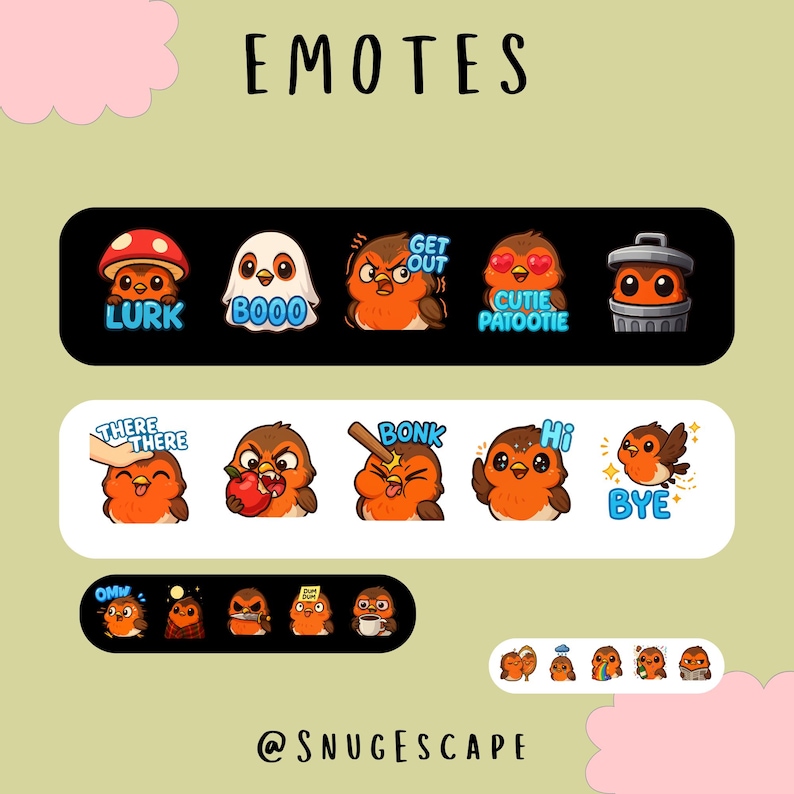 Cute Kawaii Cute Robin Bird Emote Bundle Twitch, Youtube, Discord ...