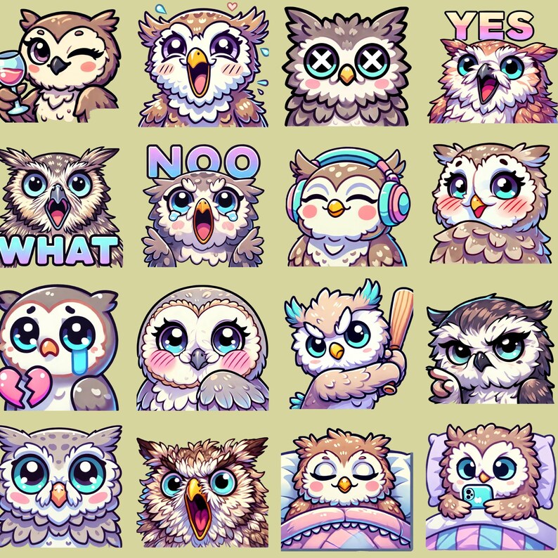 Cute Kawaii Owl Emote Bundle Twitch, Youtube, Discord Emotes, Cute Owl ...