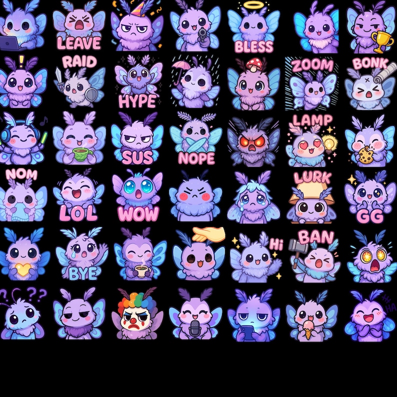 Kawaii Blue Moth Emote Bundle: Twitch, Youtube, Discord - Etsy