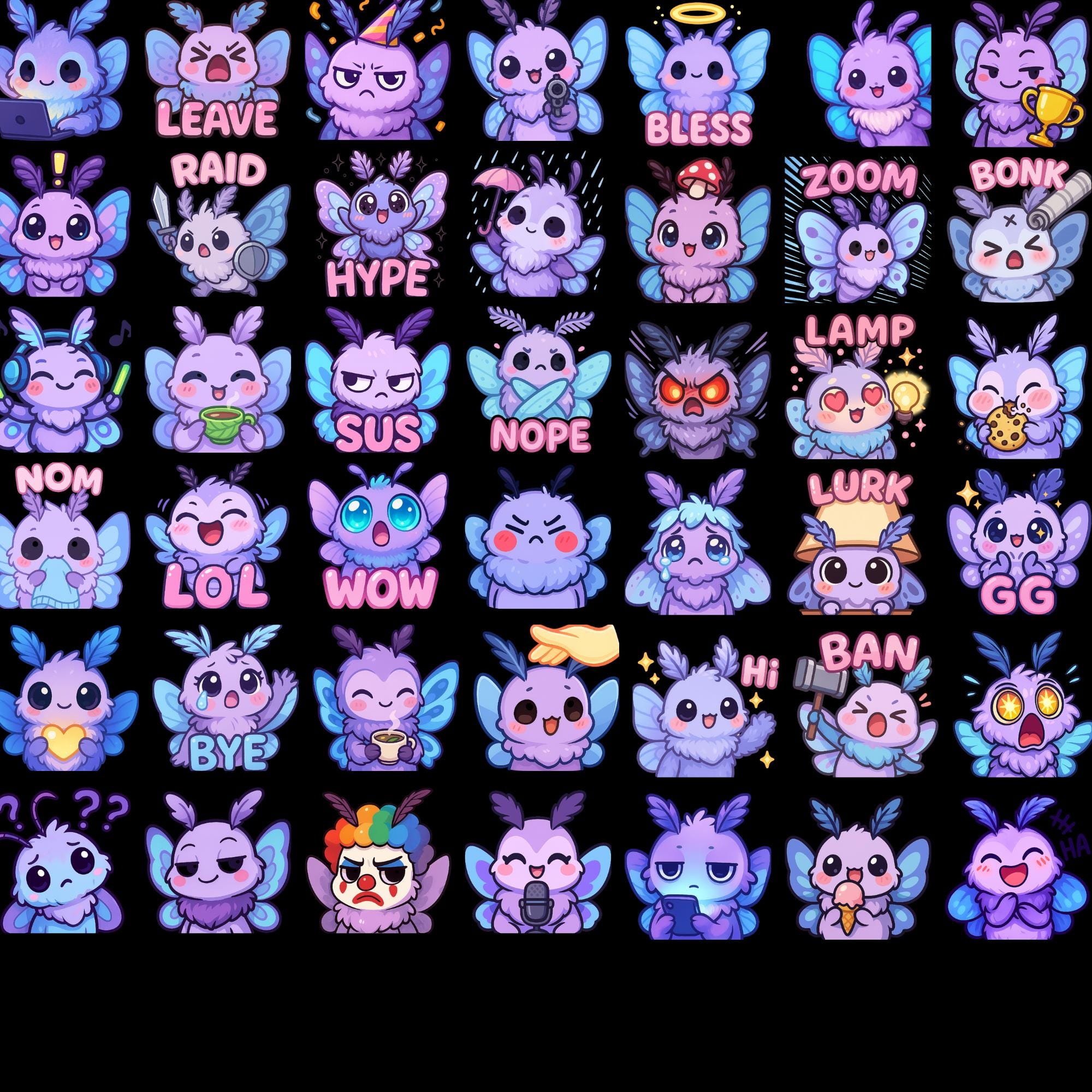 Kawaii Blue Moth Emote Bundle: Twitch, Youtube, Discord - Etsy