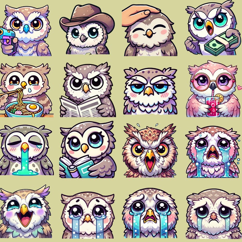 Cute Kawaii Owl Emote Bundle Twitch, Youtube, Discord Emotes, Cute Owl ...