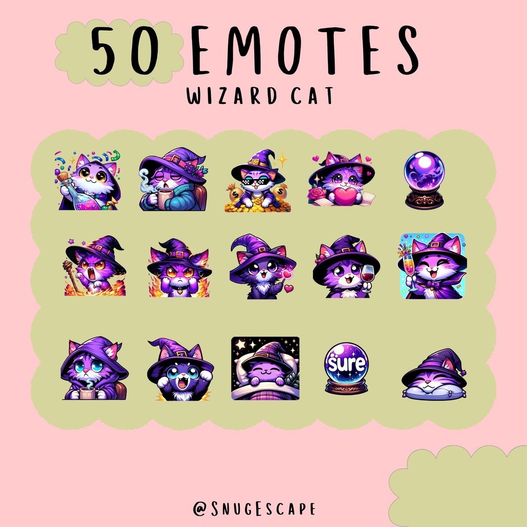 Cute Kawaii Witch Cat Emotes Bundle Twitch, Youtube, Discord Emotes ...
