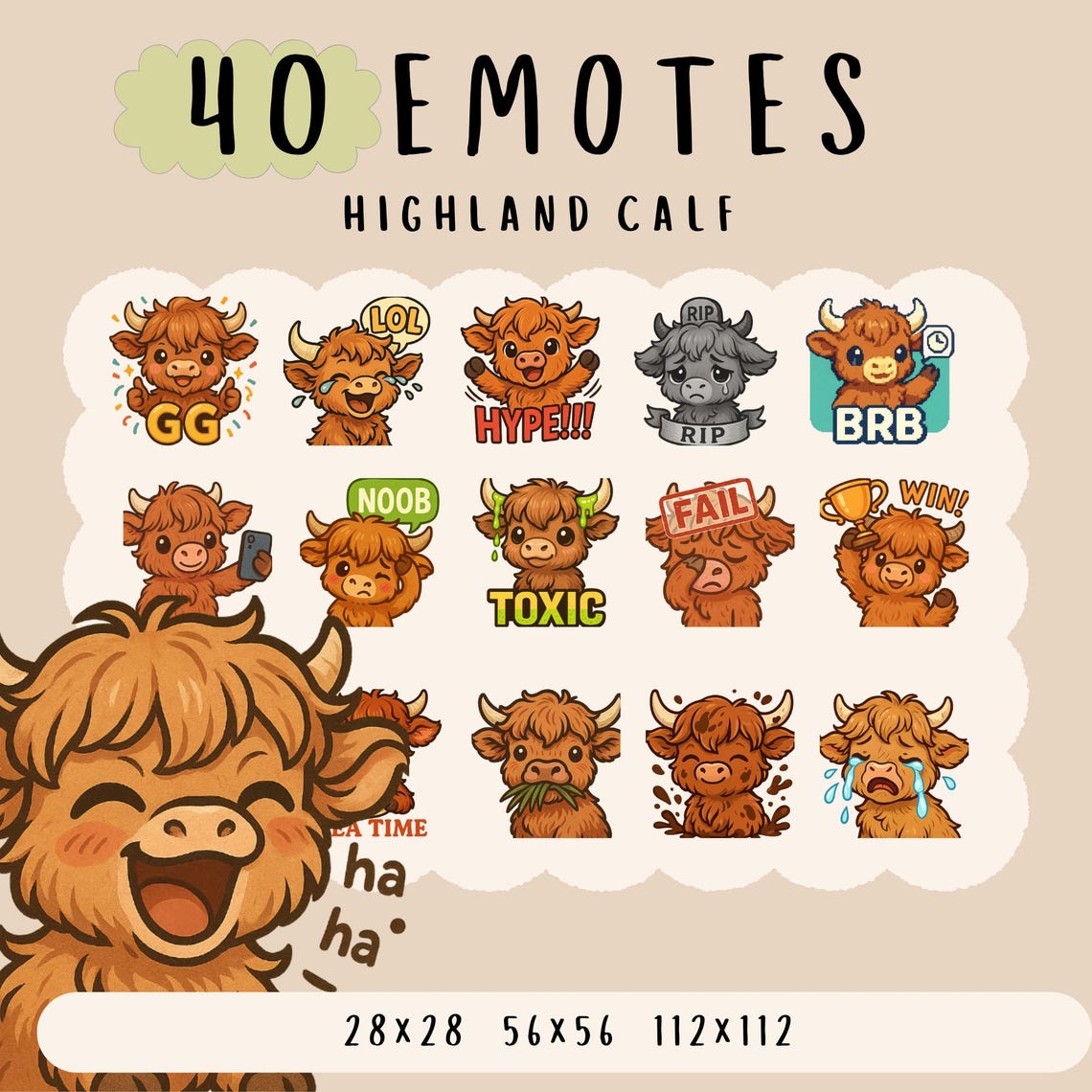 Kawaii Highland Calf Emote Bundle: Twitch, Youtube, Discord - Etsy