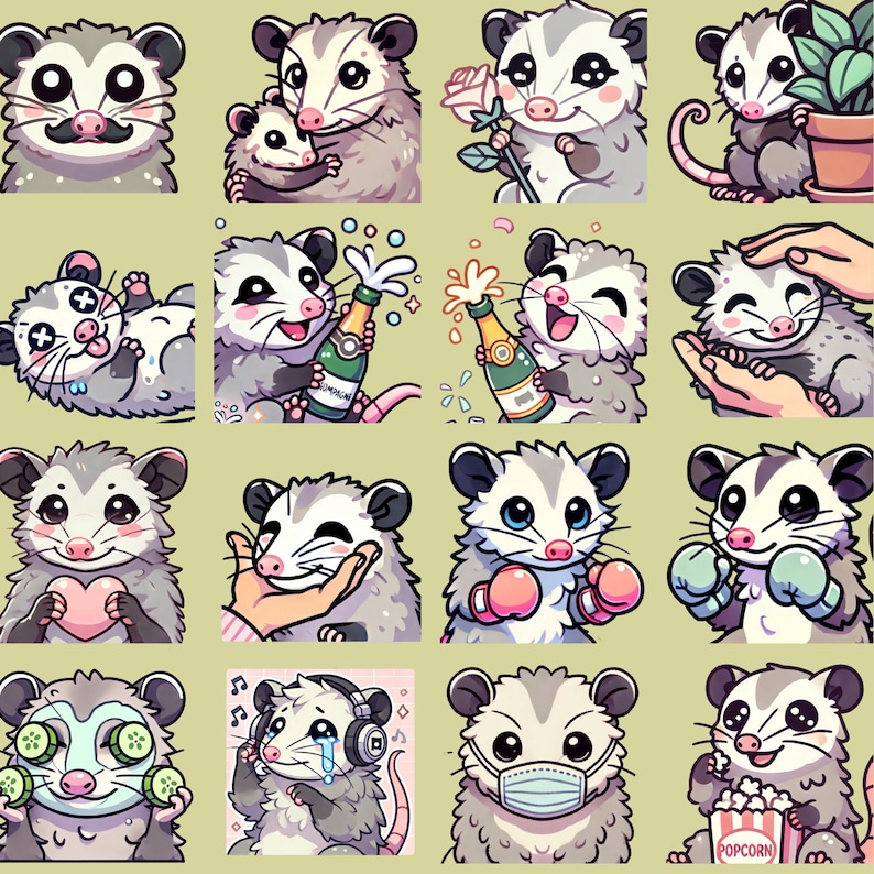 Cute Kawaii Opossum Emote Bundle Twitch, Youtube, Discord Emotes, Cute ...