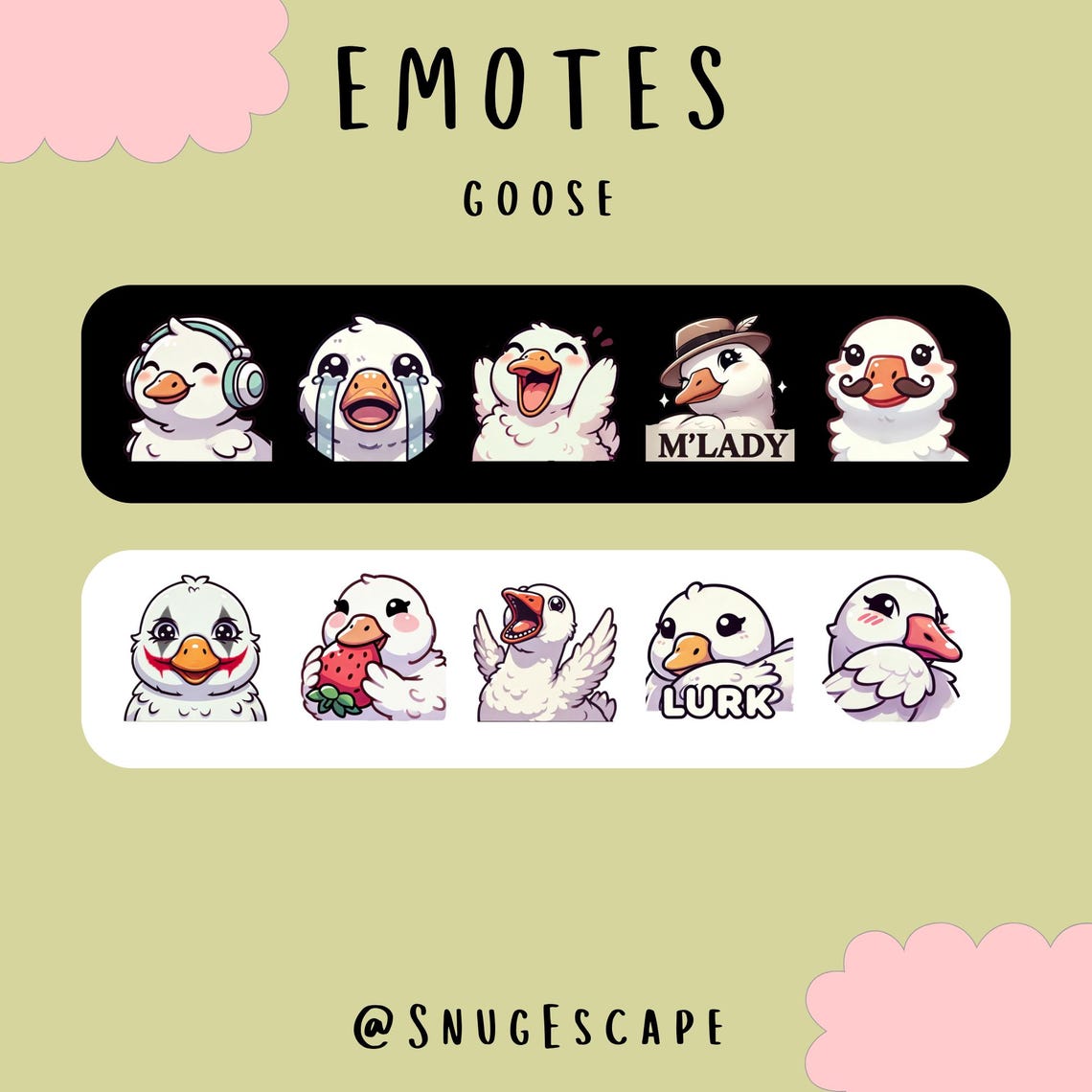 Cute Kawaii Goose Emote Bundle Twitch, Youtube, Discord Emotes, White ...