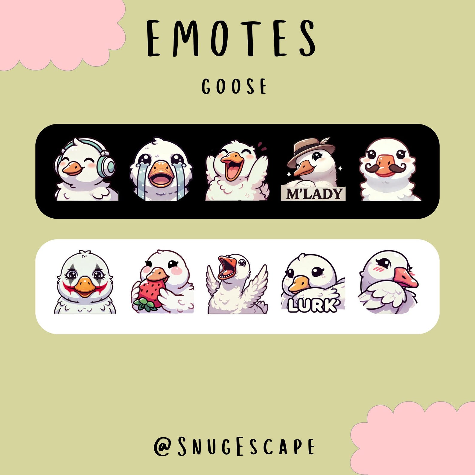 Cute Kawaii Goose Emote Bundle Twitch, Youtube, Discord Emotes, White ...