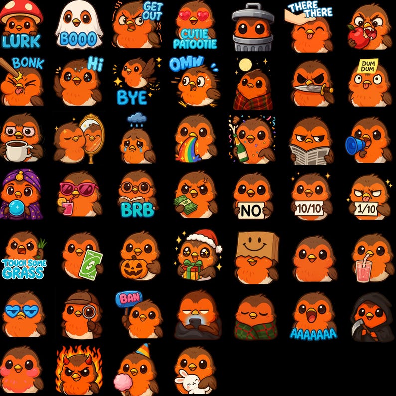 Cute Kawaii Cute Robin Bird Emote Bundle Twitch, Youtube, Discord ...