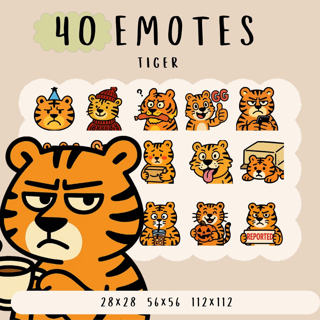Kawaii Tiger Emote Bundle for Twitch, Discord, Youtube (digital ...