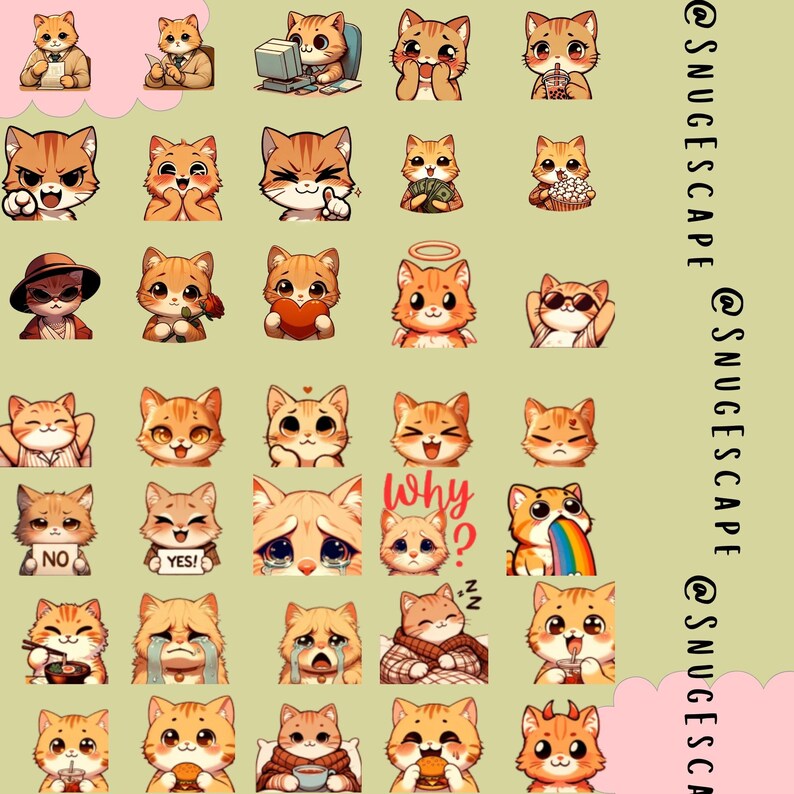 Cute Kawaii Ginger Cat Emotes Bundle Twitch, Youtube, Discord Emotes ...