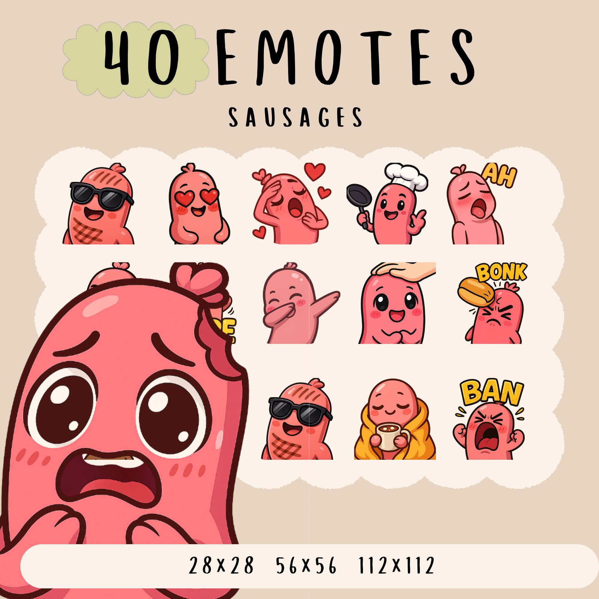 Cute Kawaii Sausage Emote Bundle Twitch, Youtube, Discord Emotes, Cute ...