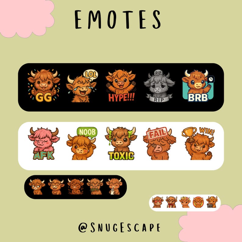 Kawaii Highland Calf Emote Bundle: Twitch, Youtube, Discord - Etsy