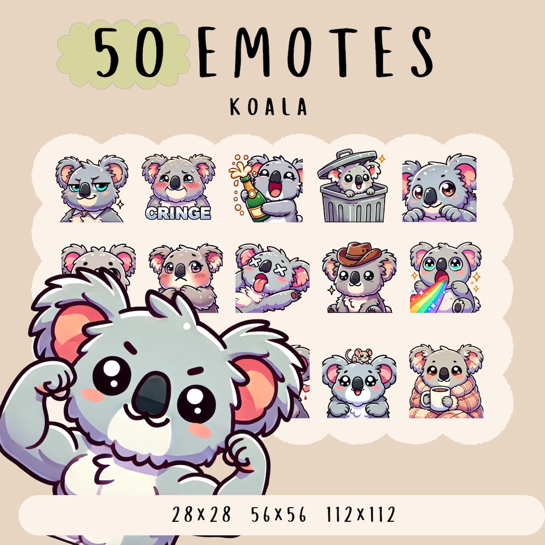 Cute Kawaii Koala Emote Bundle Twitch, Youtube, Discord Emotes, Cute ...