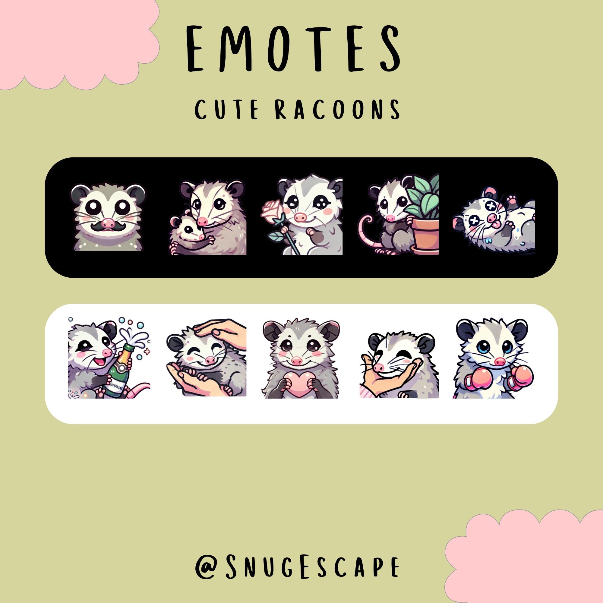 Cute Kawaii Opossum Emote Bundle Twitch, Youtube, Discord Emotes, Cute ...