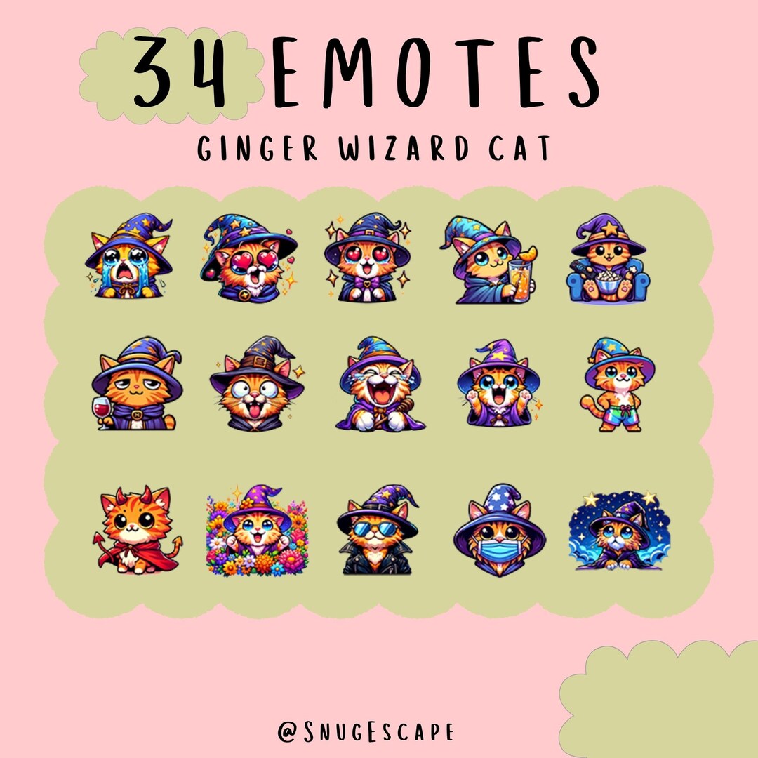 Cute Kawaii Ginger Witch Cat Emotes Bundle Twitch, Youtube, Discord ...