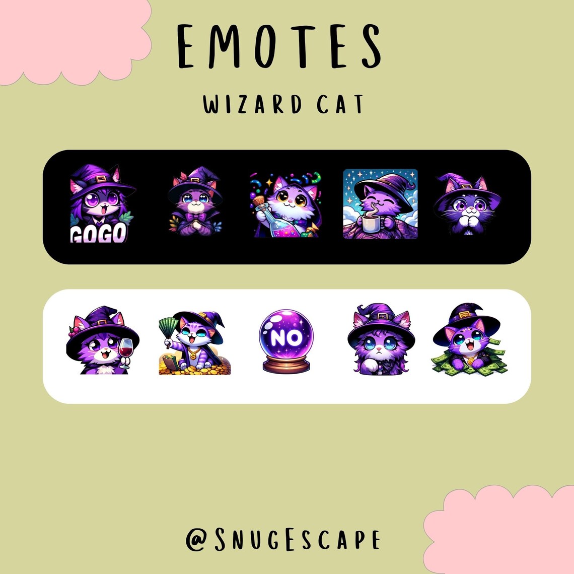 Cute Kawaii Witch Cat Emotes Bundle Twitch, Youtube, Discord Emotes ...