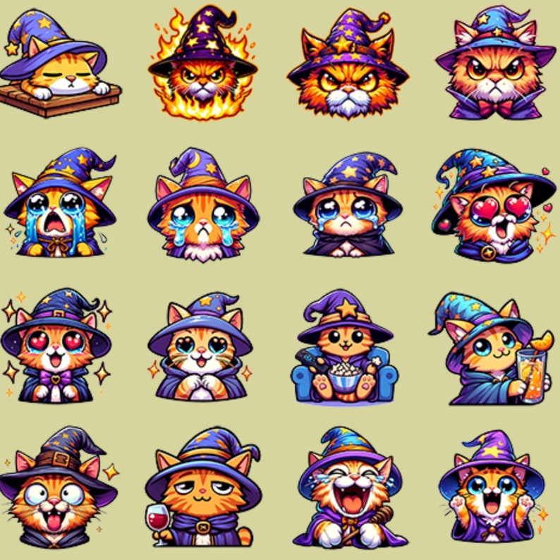 Cute Kawaii Ginger Witch Cat Emotes Bundle Twitch, Youtube, Discord ...
