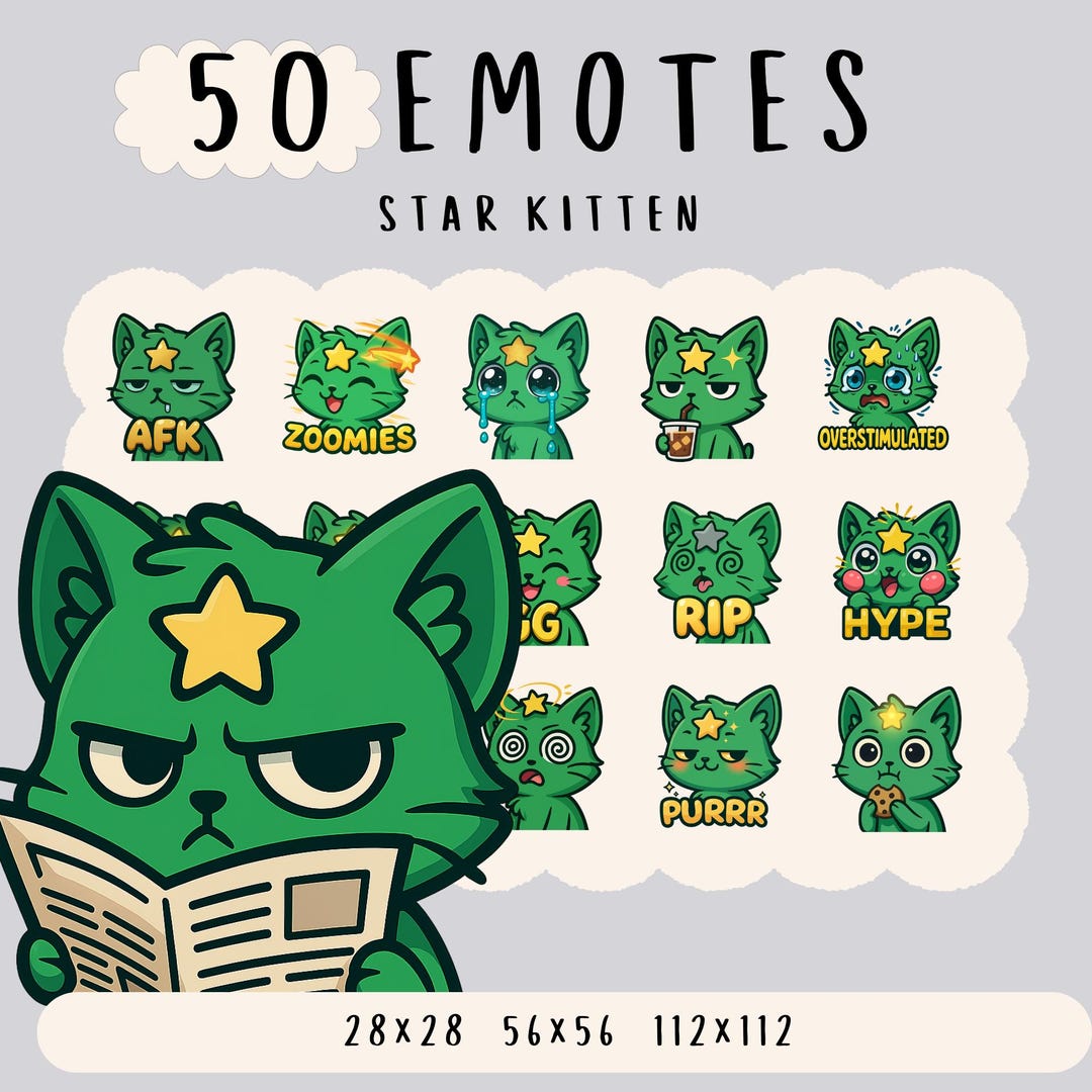 Emerald Star Kitten Chat Emotes, Cute Cat Twitch, Youtube, Discord ...