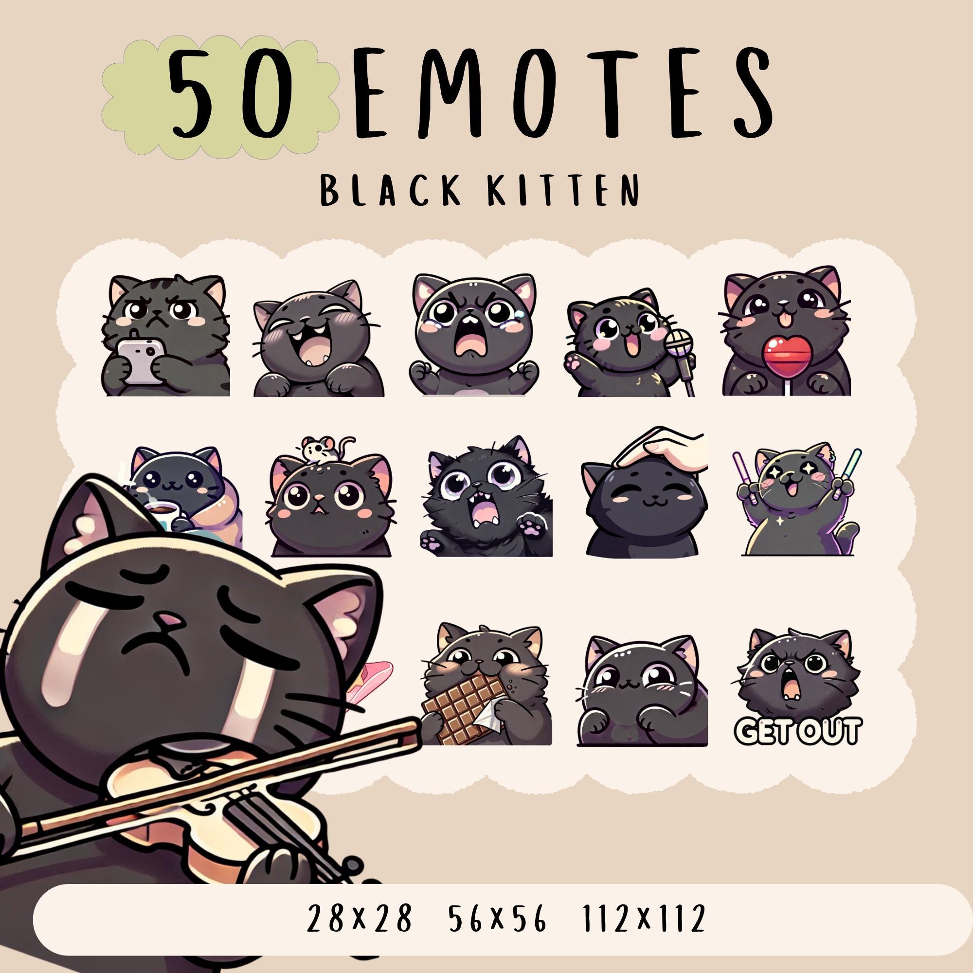Cute Kawaii Black Cat Emote Bundle Twitch, Youtube, Discord Emotes ...