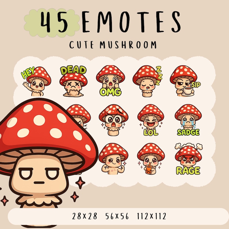 Cute Kawaii Mushroom Emote Bundle Twitch, Youtube, Discord Emotes, Cute ...