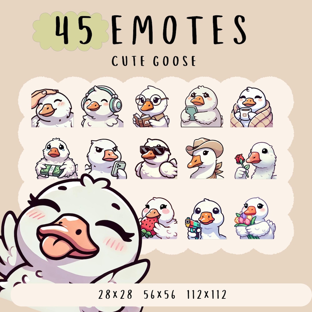 Cute Kawaii Goose Emote Bundle Twitch, Youtube, Discord Emotes, White ...