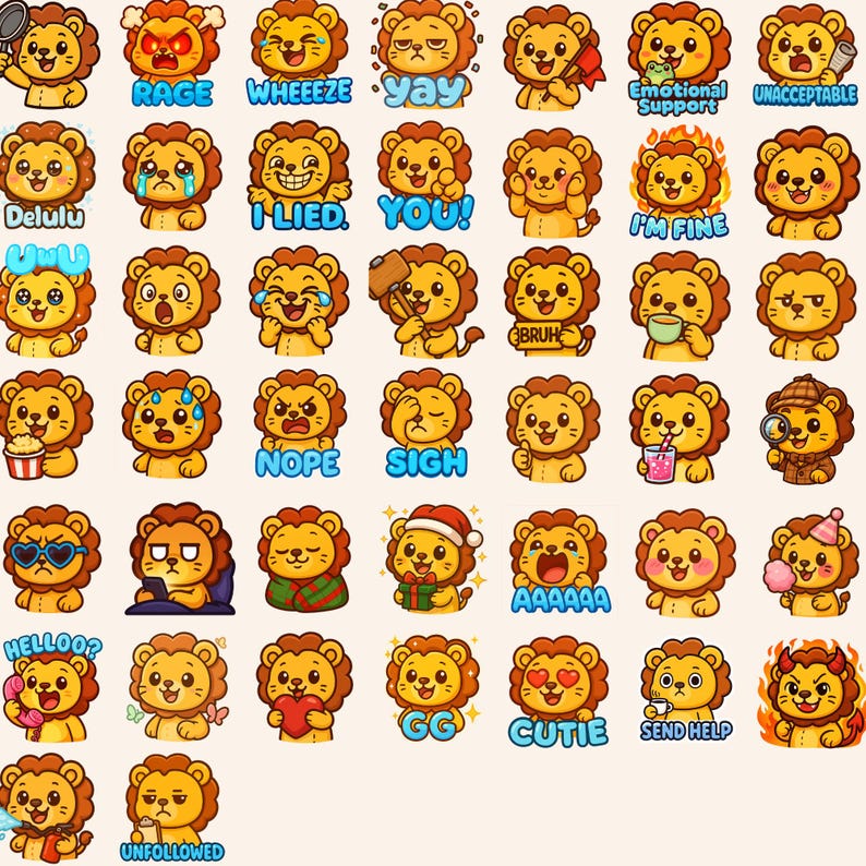Cute Lion Plushie Emote Bundle Twitch, Youtube, Discord Emotes, Animal ...