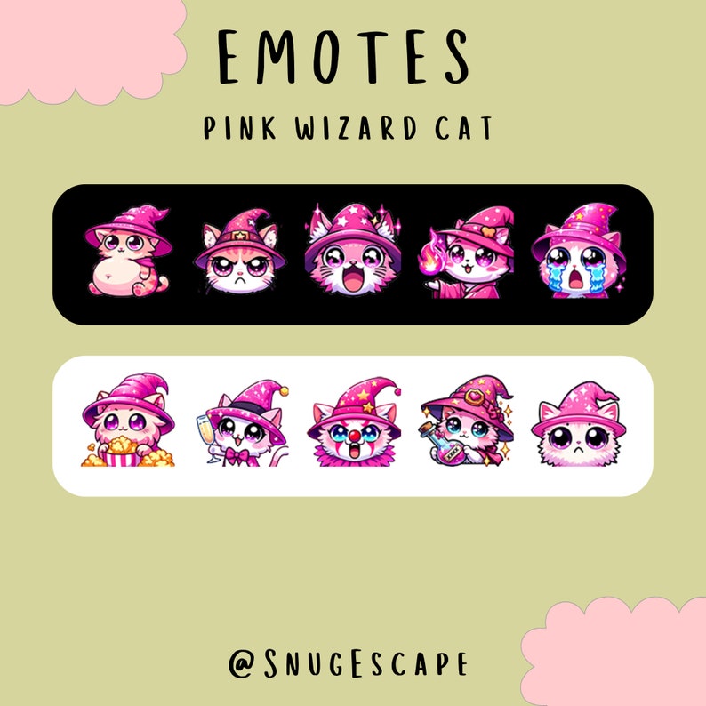 Cute Kawaii Pink Witch Cat Emotes Bundle Twitch Youtube, Discord Emotes ...