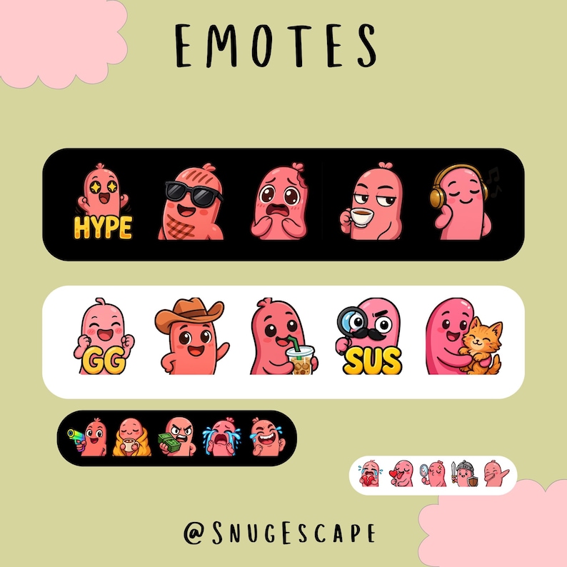 Cute Kawaii Sausage Emote Bundle Twitch, Youtube, Discord Emotes, Cute ...