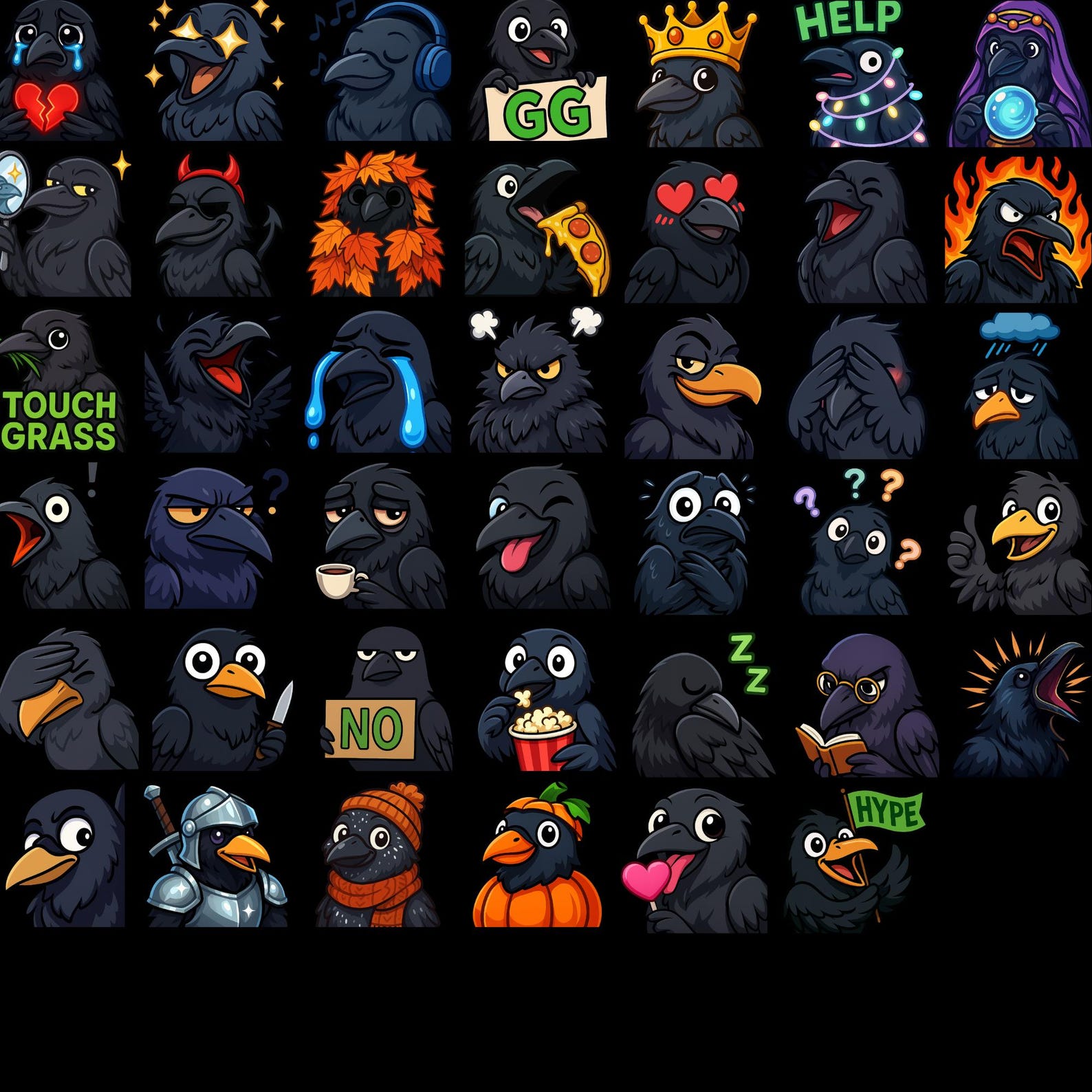 Cute Black Raven Emote Bundle Twitch, Youtube, Discord Emotes, Cute ...