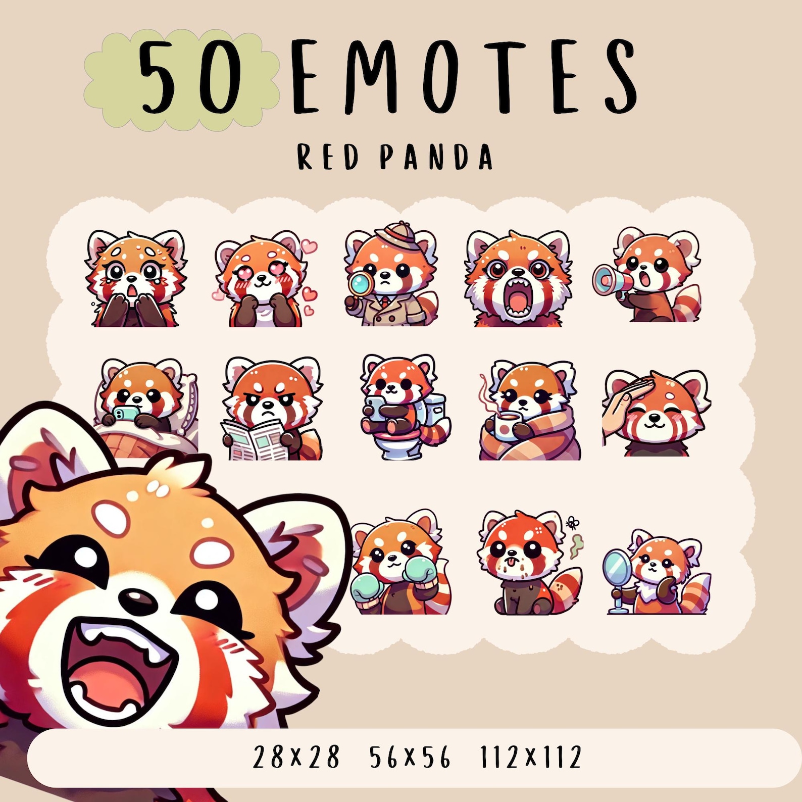 Cute Kawaii Red Panda Emote Bundle Twitch, Youtube, Discord Emotes ...