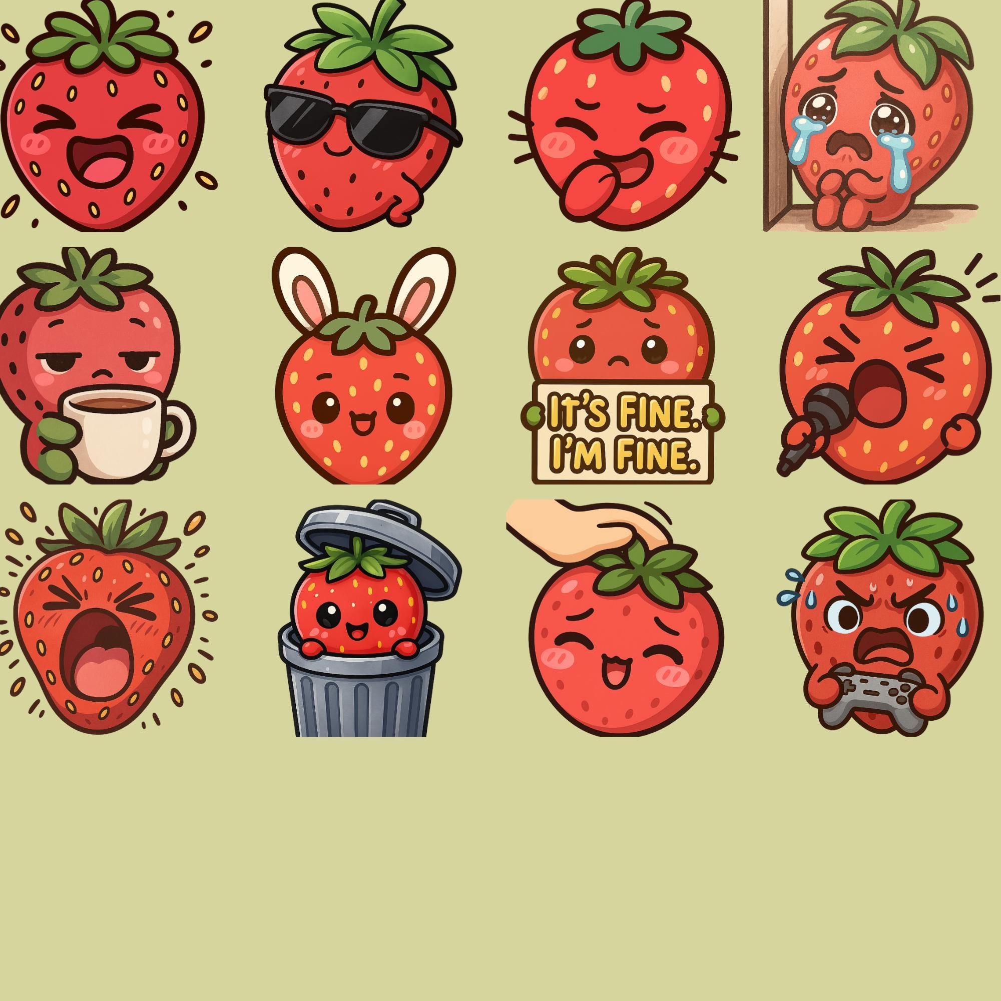 Cute Kawaii Strawberry Emote Bundle Twitch, Youtube, Discord Emotes ...